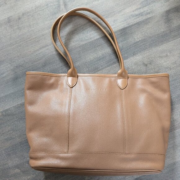 Longchamp | Bags | Longchamp Leather Tote Bag Shoulder Bag Tan Brown ...